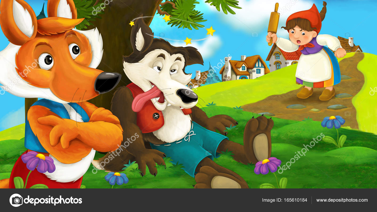 Cartoon fox with wolf Stock Illustration by ©agaes8080 #165610184