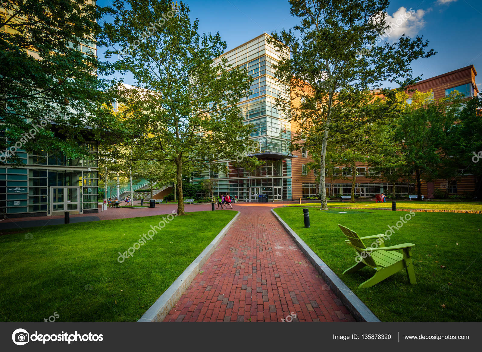 Walkway and buildings at Northeastern University, in Boston, Mas ...
