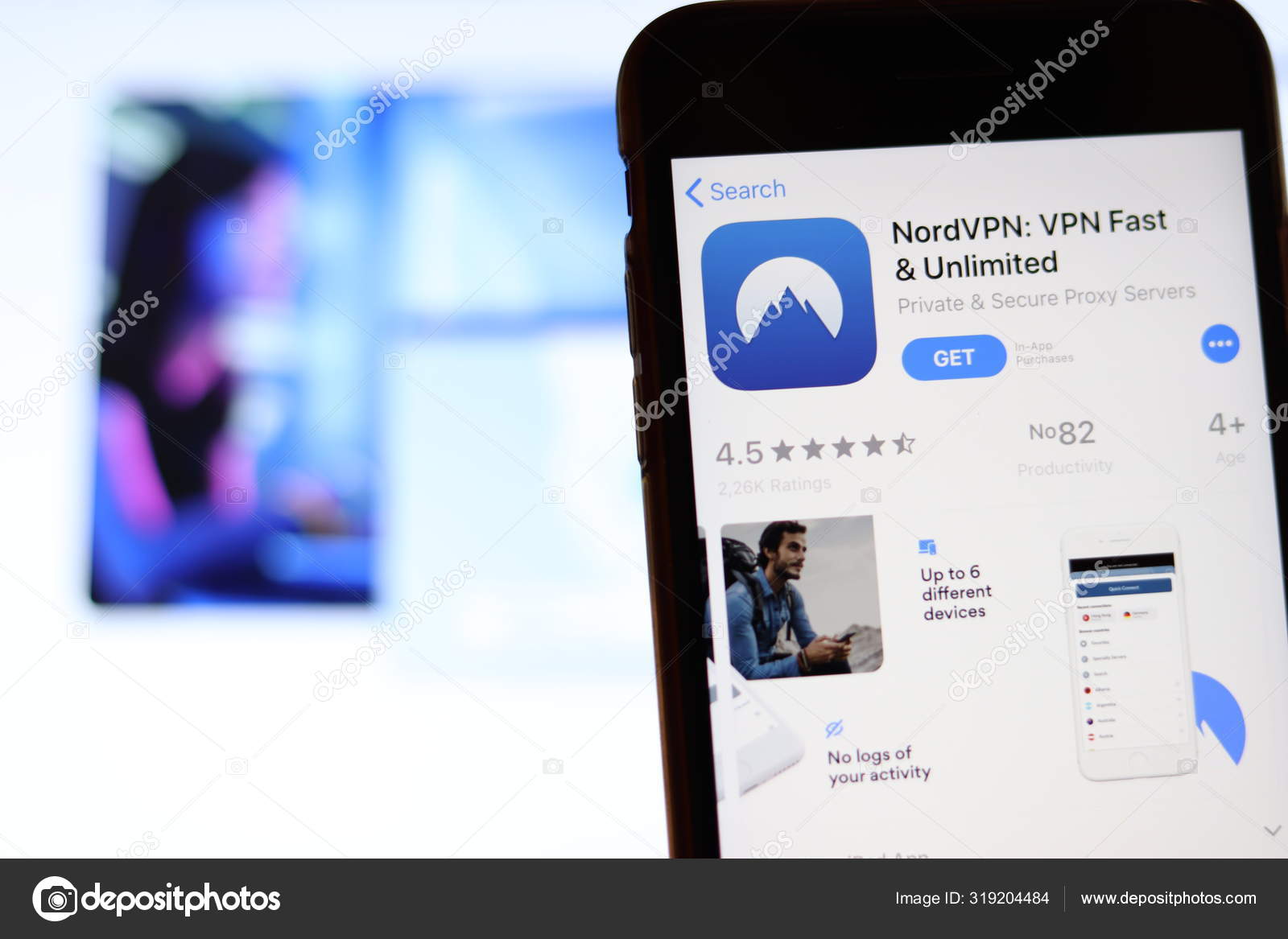 Mobile Phone Nordvpn Icon Screen Close Website Laptop Blurred ...