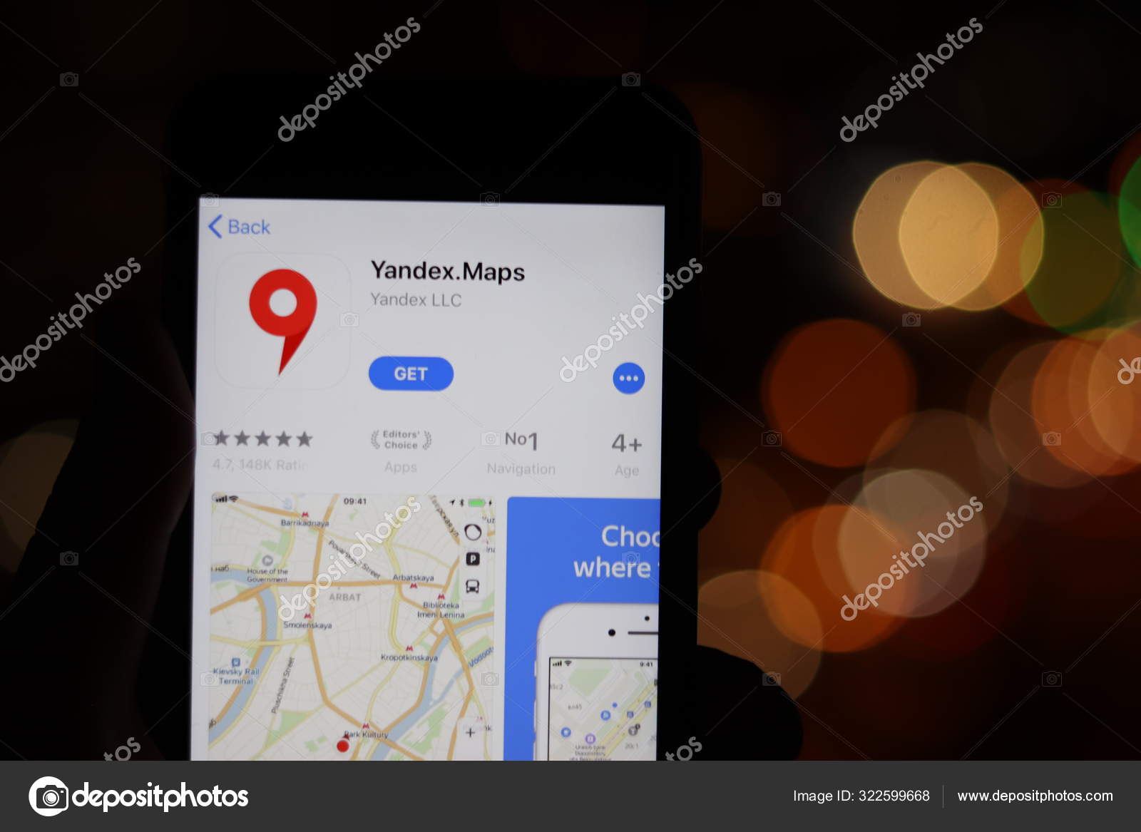 Phone with Yandex Maps icon on screen with blurry background. Los ...