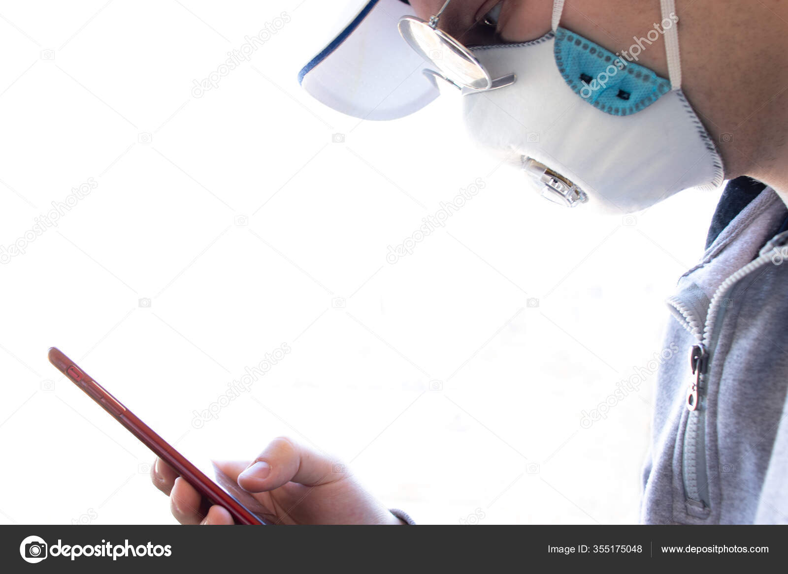Side View Man Face Cap Glasses Man Holds Phone His — Stock Photo ...