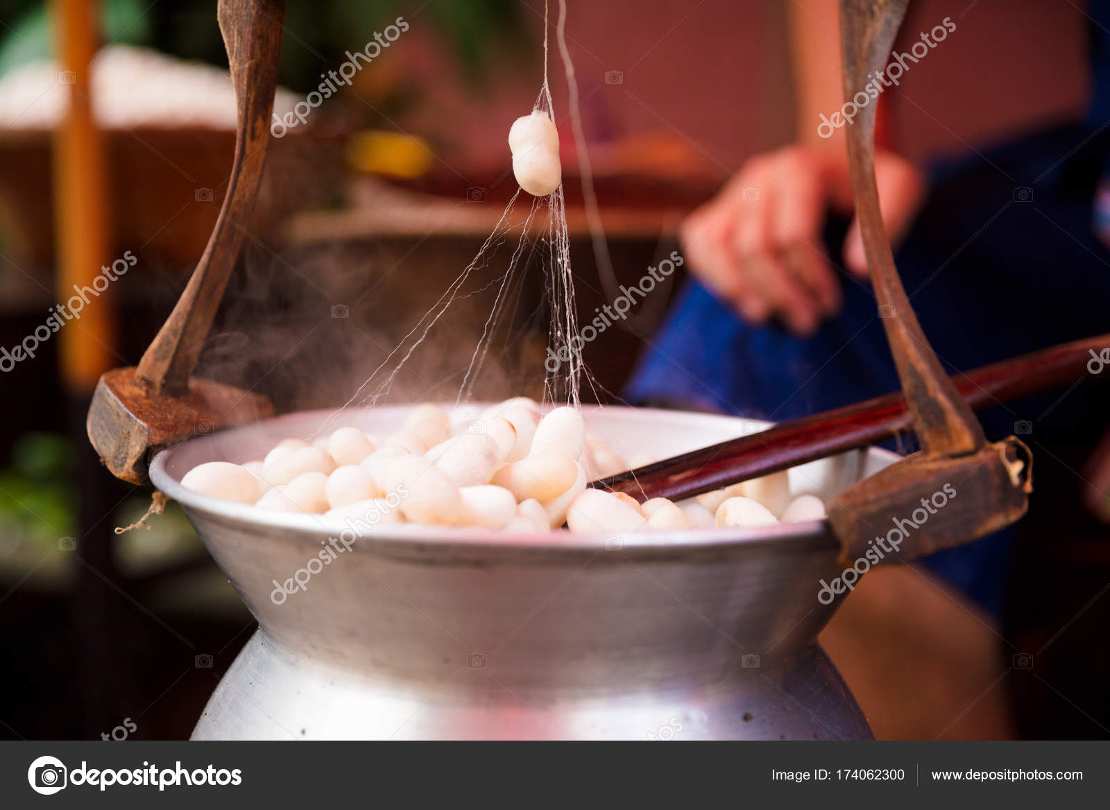 Silk Cocoons Boiling In Large Pot — Stock Photo © kjekol #174062300