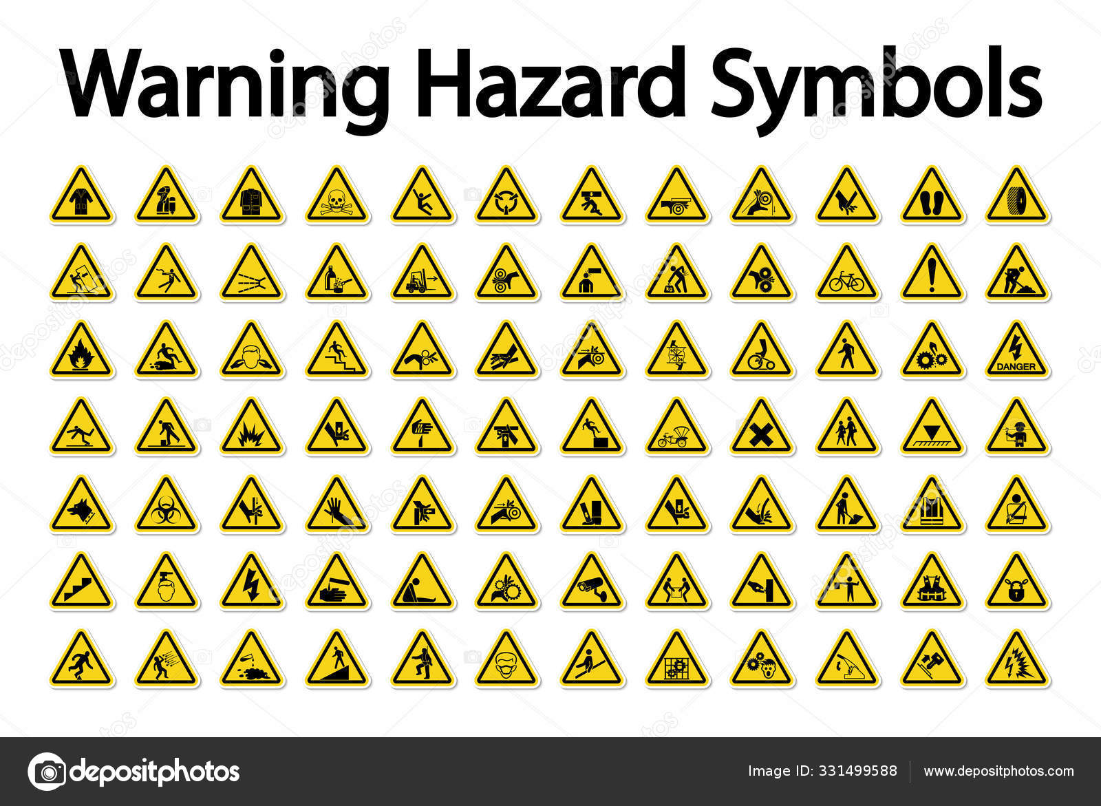 Warning Hazard Symbols labels Sign Isolate on White Background,Vector ...