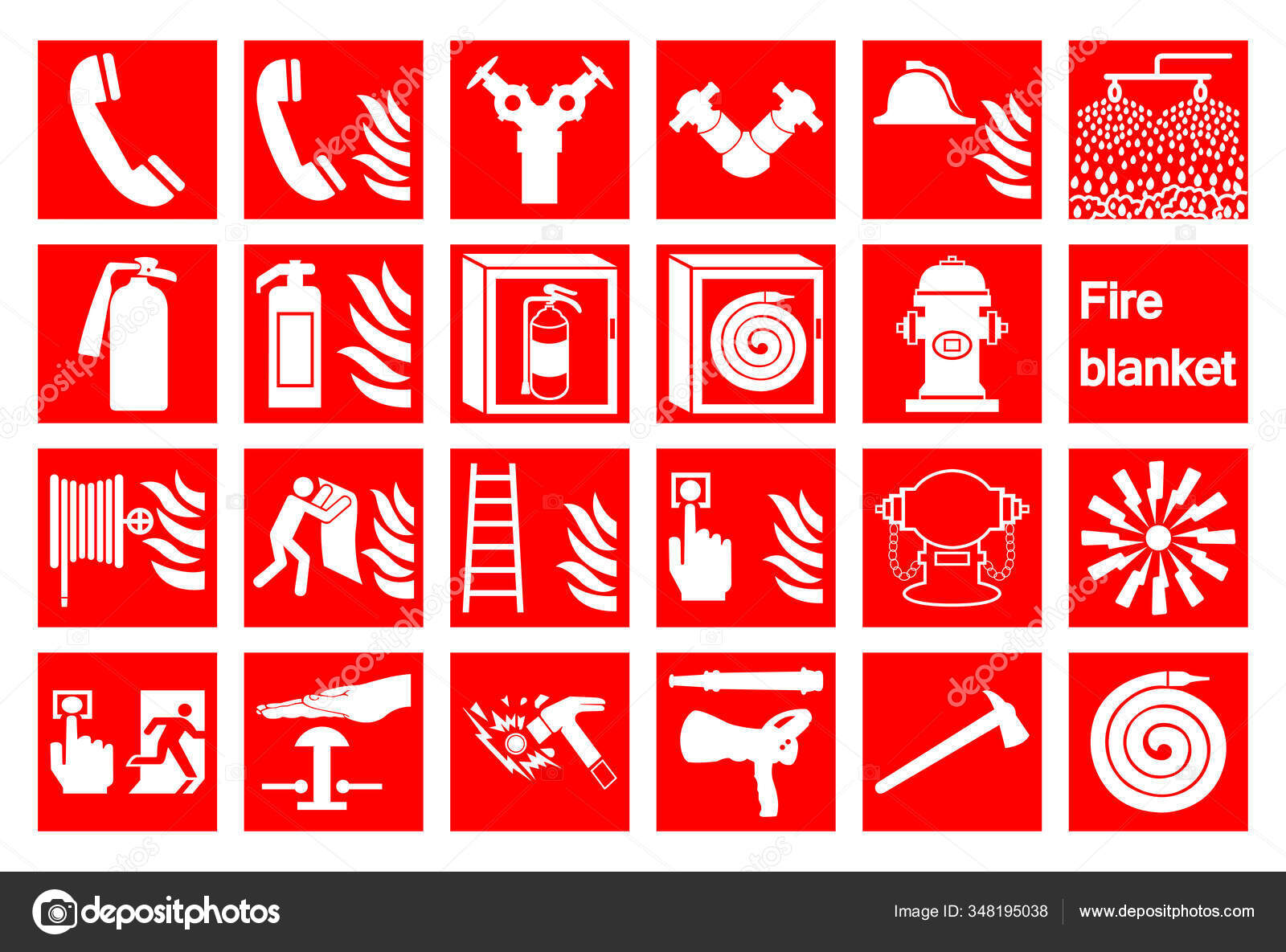 Simbol Peringatan Pemadam Kebakaran Darurat Daftar Isolasi Latar ...