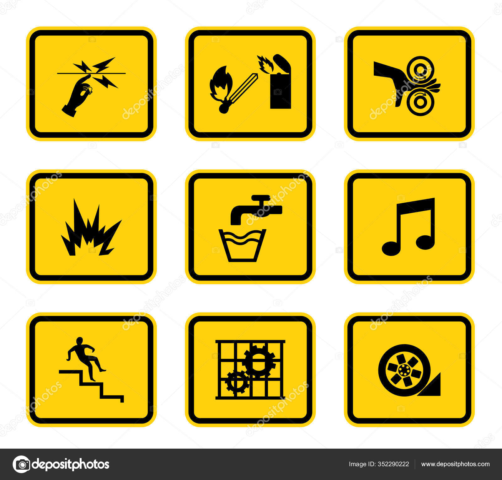 Peringatan Hazard Symbols Label Terisolasi Latar Belakang Putih Vector ...