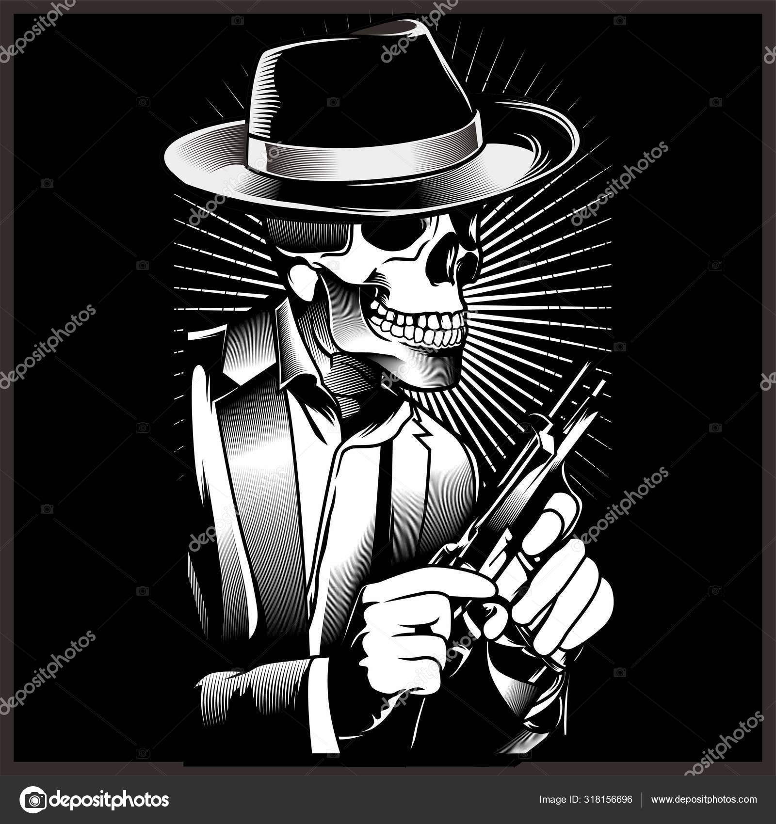 Gangster Skull With Guns
