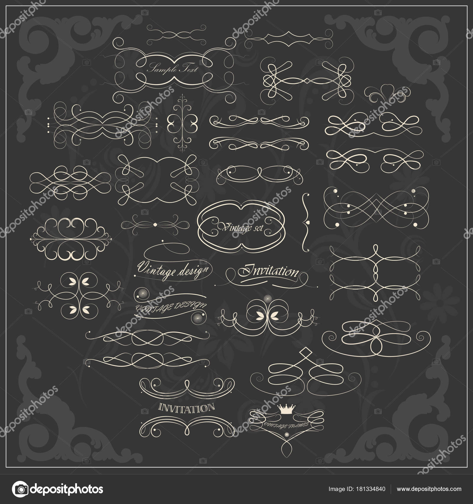 Set Vintage Elements Black Background Frame — Stock Vector © Daudau992 ...