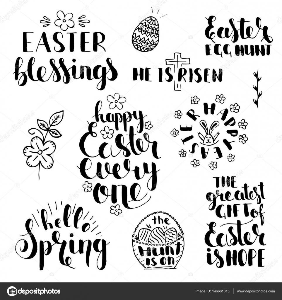 Phrases about Easter. Handwritten lettering set — Stock Vector © Lawkeeper #146681815