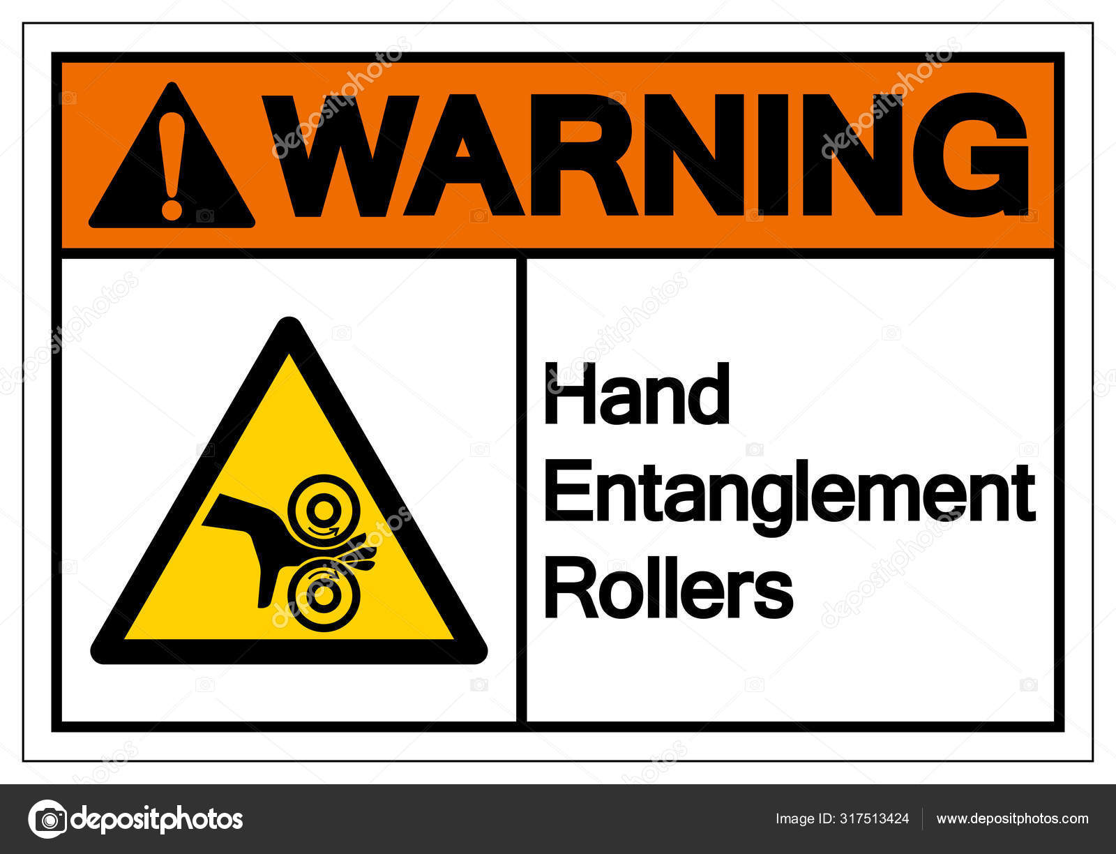 Warning Hand Entanglement Rollers Symbol Sign, Vector Illustration ...