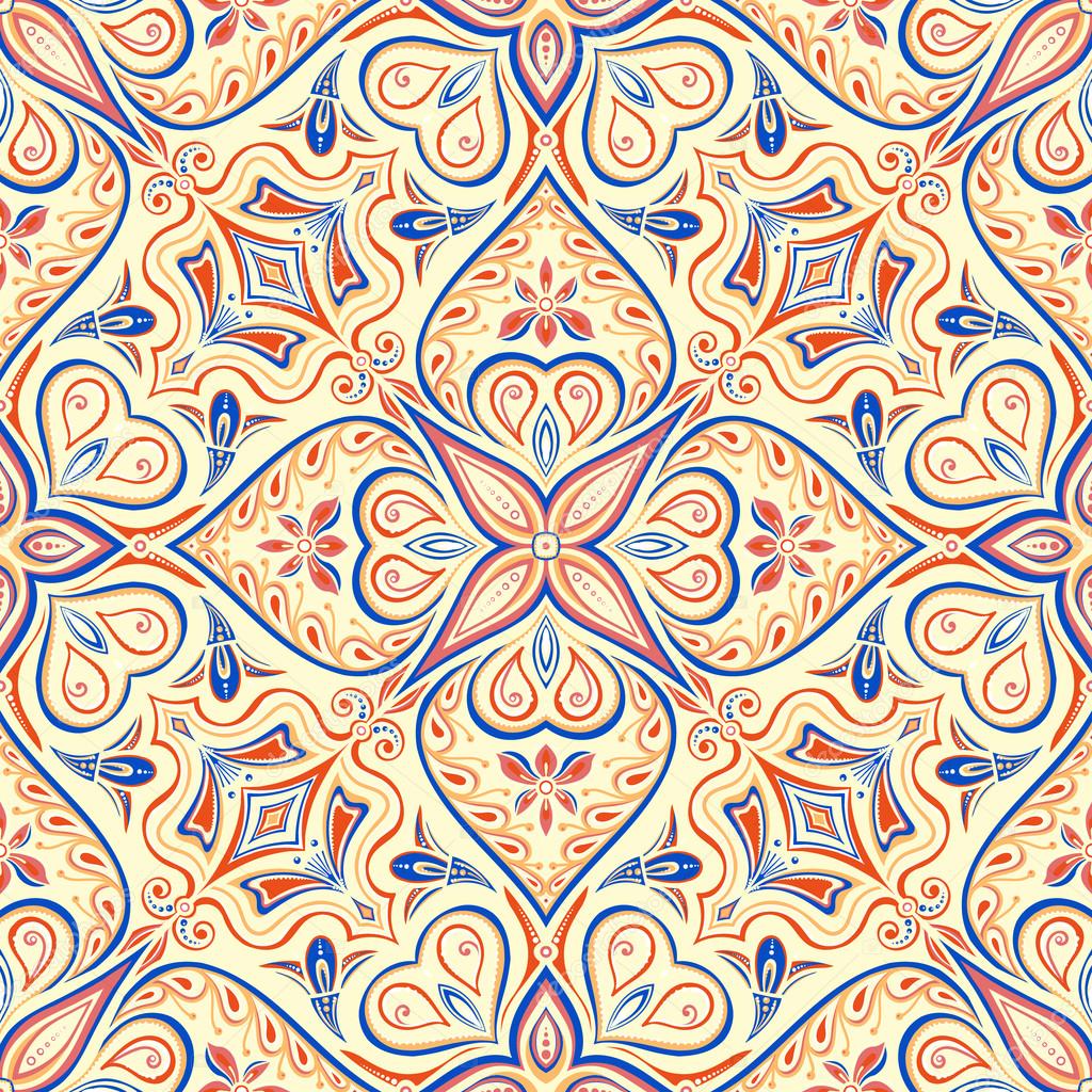 Seamless patchwork pattern from moroccan tiles and abstract flowers. Stock Vector Image by ...