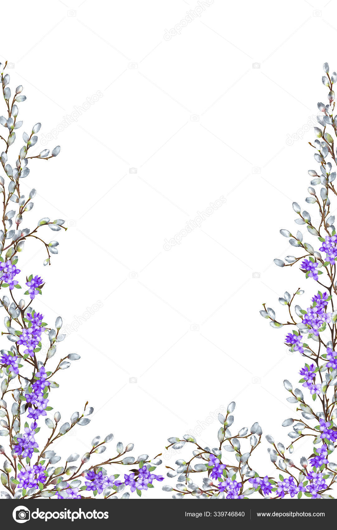 Beautiful Delicate Spring Realistic Vertical Rectangular Frame Willow ...