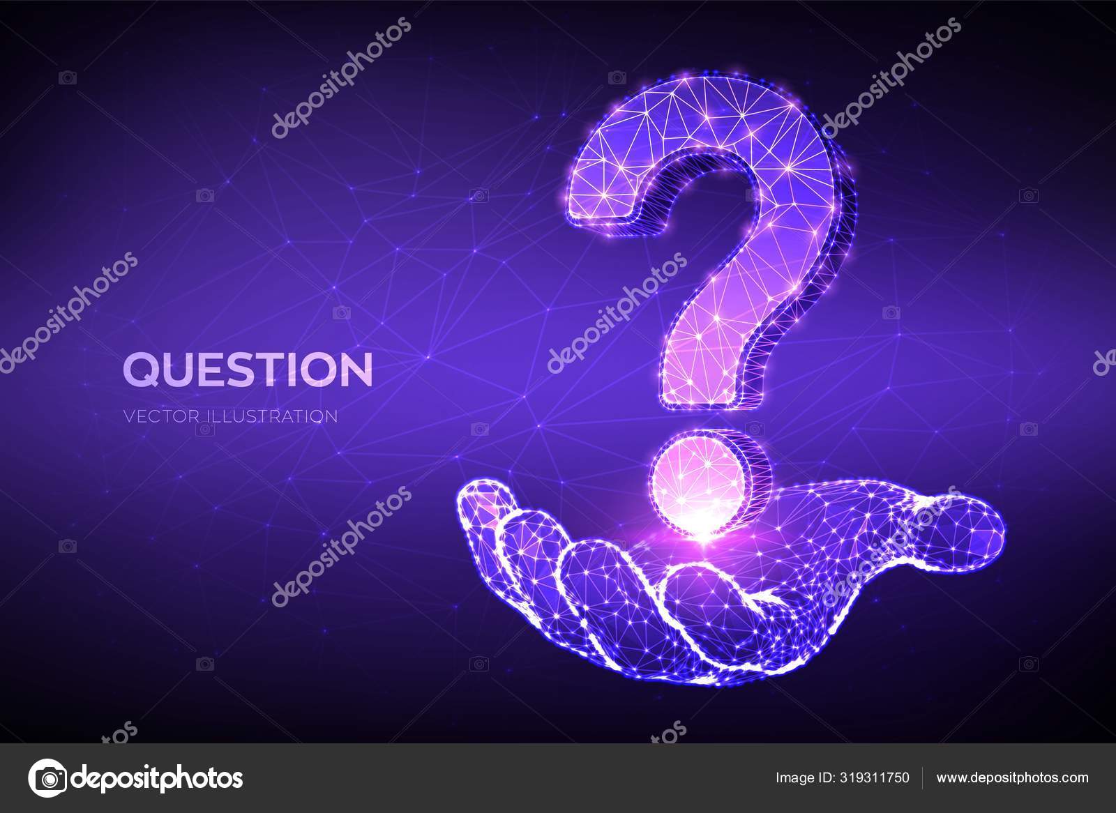 Question mark. Low poly abstract Question sign in hand. Ask symbol ...