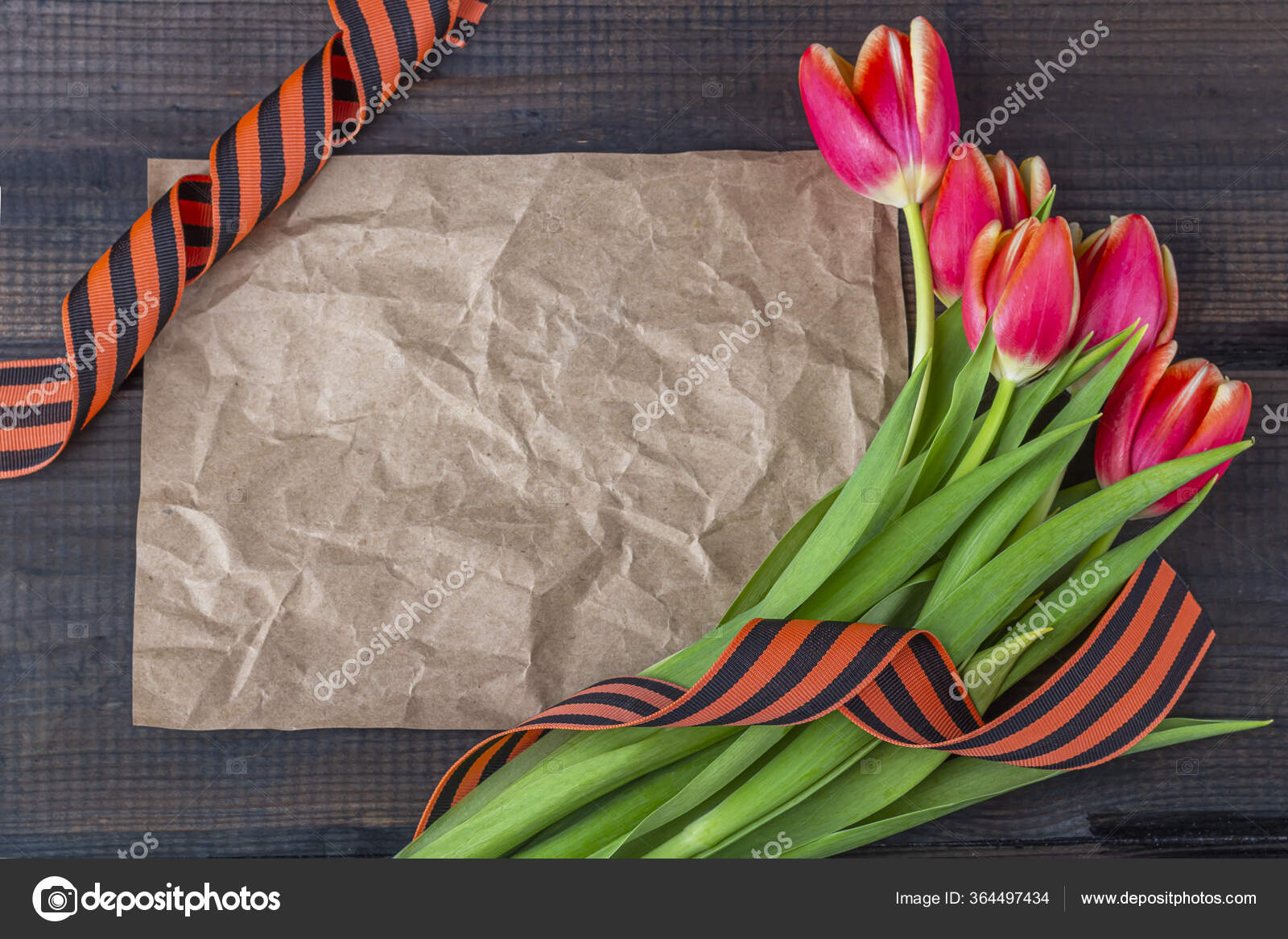 May Background Template Blank Greeting Card Red Tulips George Ribbon ...