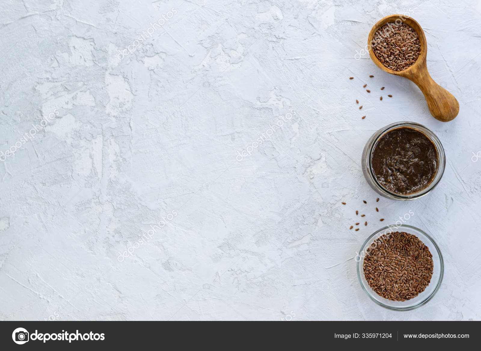 Flax Paste Linseed Gray Background Copy Space Top View Stock Photo by ...
