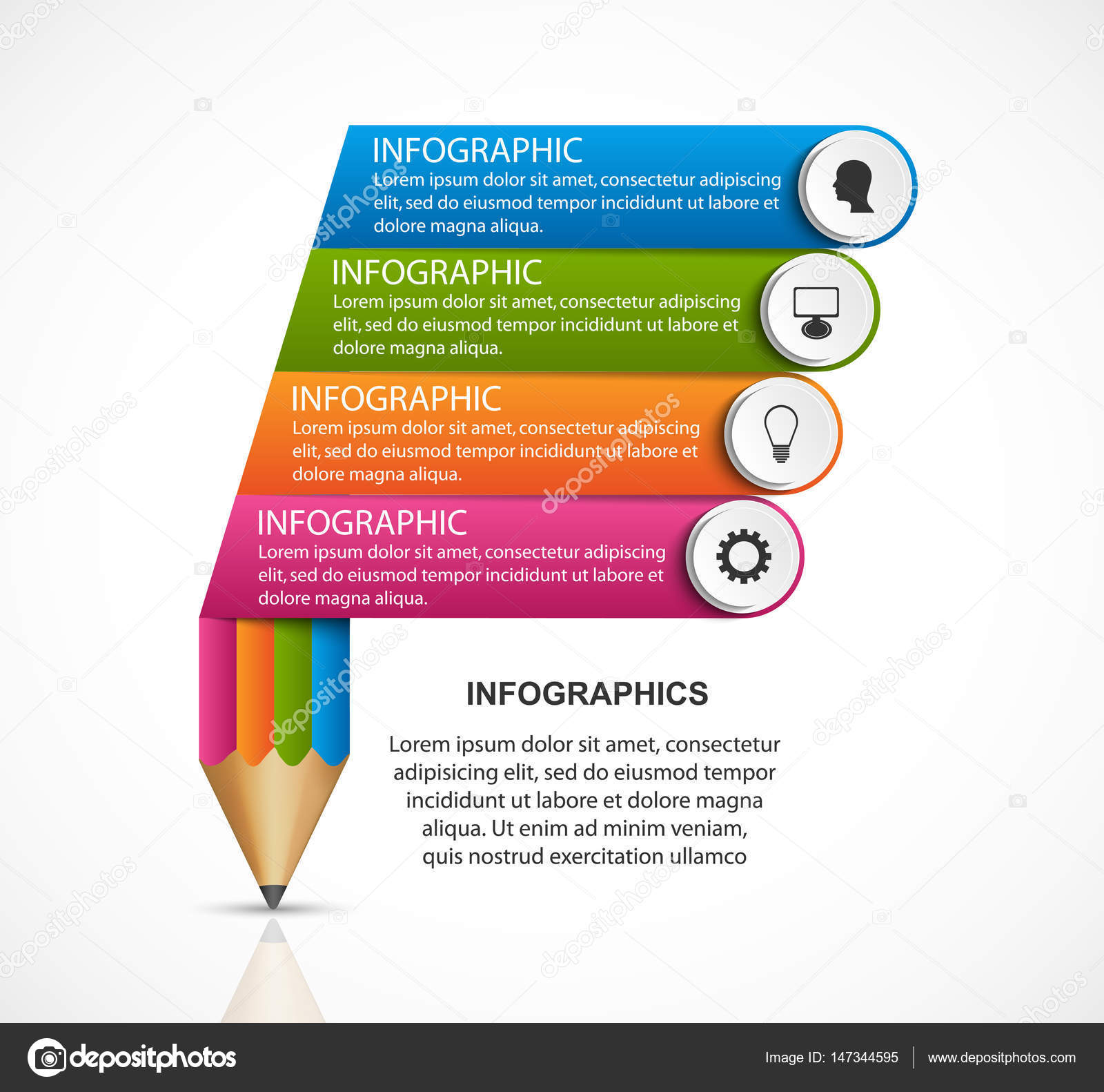 Infografik-Vorlage. Bleistift mit farbigen Bändern. Infografiken für ...