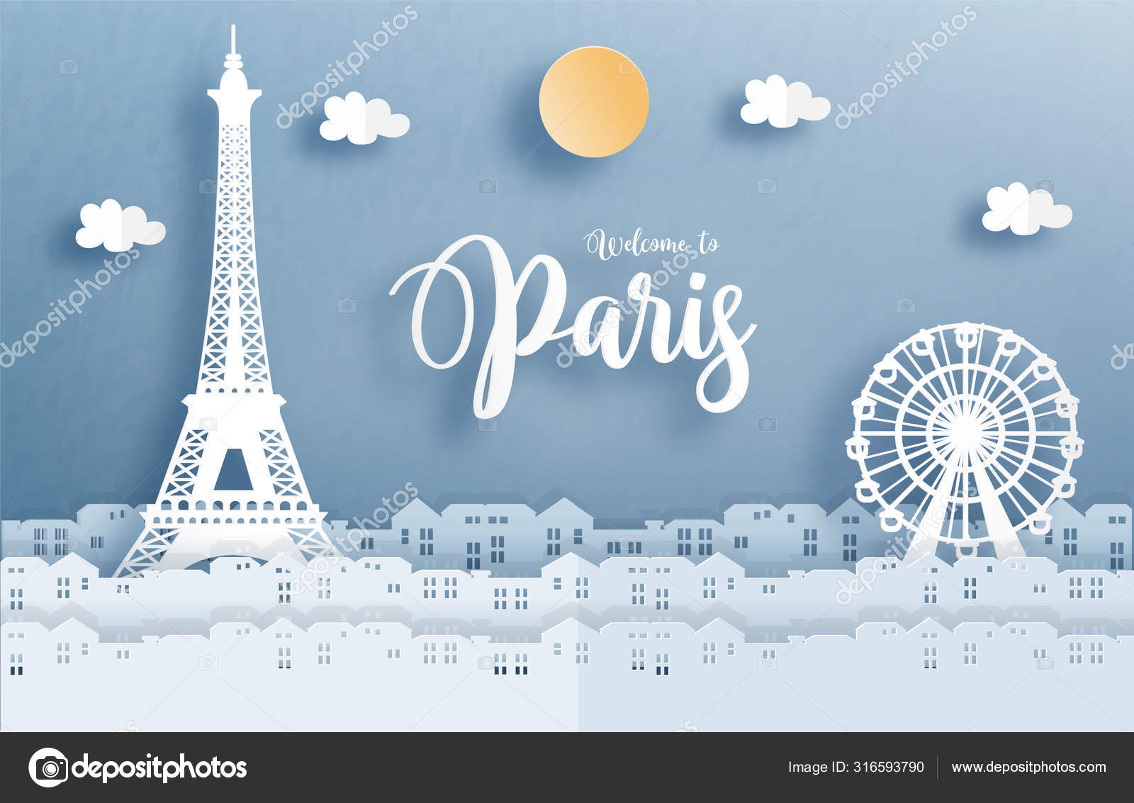 Symbol Paris Paper Cute Style City Eiffel Tower Welcome Paris Stock ...