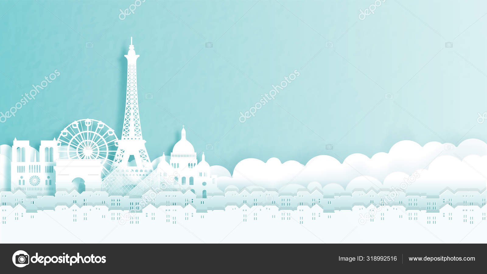 World Famous Landmark Paris France Travel Concept Paper Cut Style Stock ...