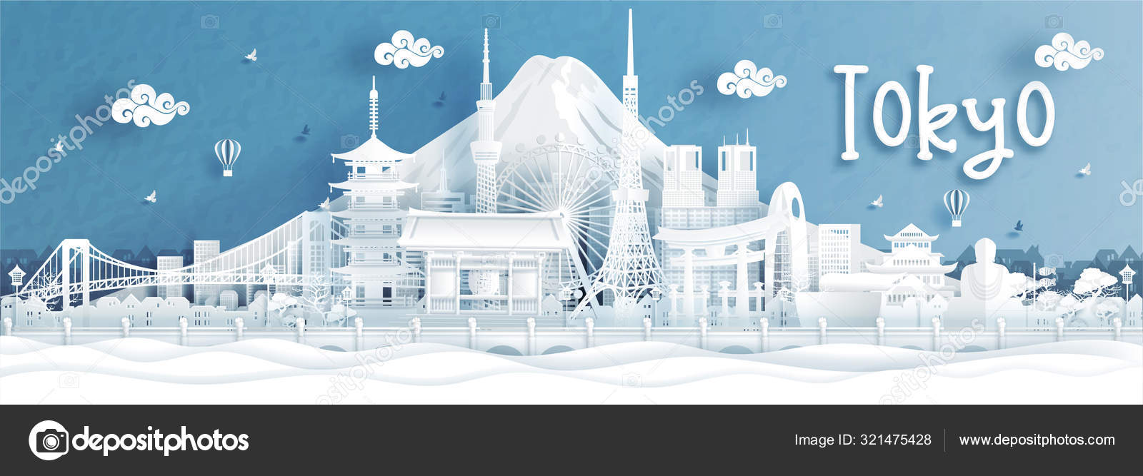 Panorama View Tokyo City Skyline World Famous Landmarks Japan Paper ...