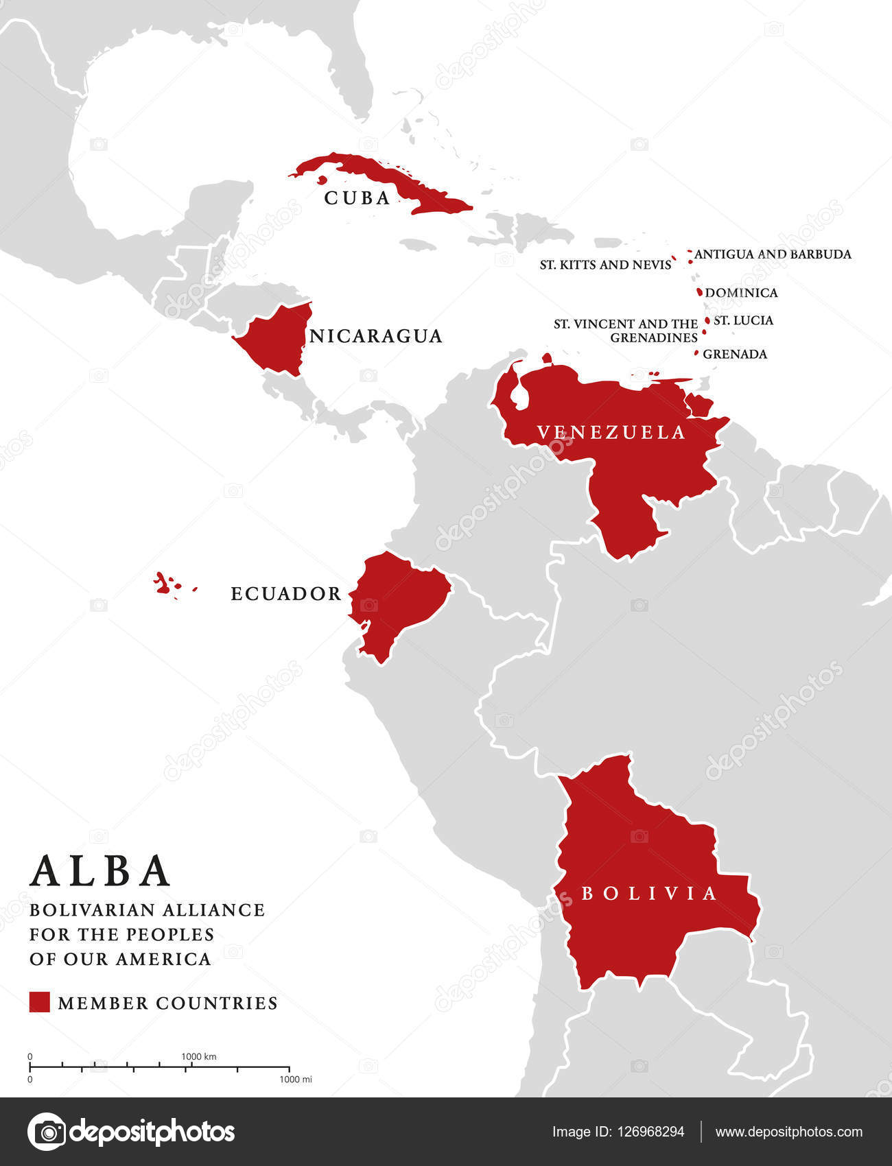 ALBA, países membros info mapa imagem vetorial de © Furian #126968294
