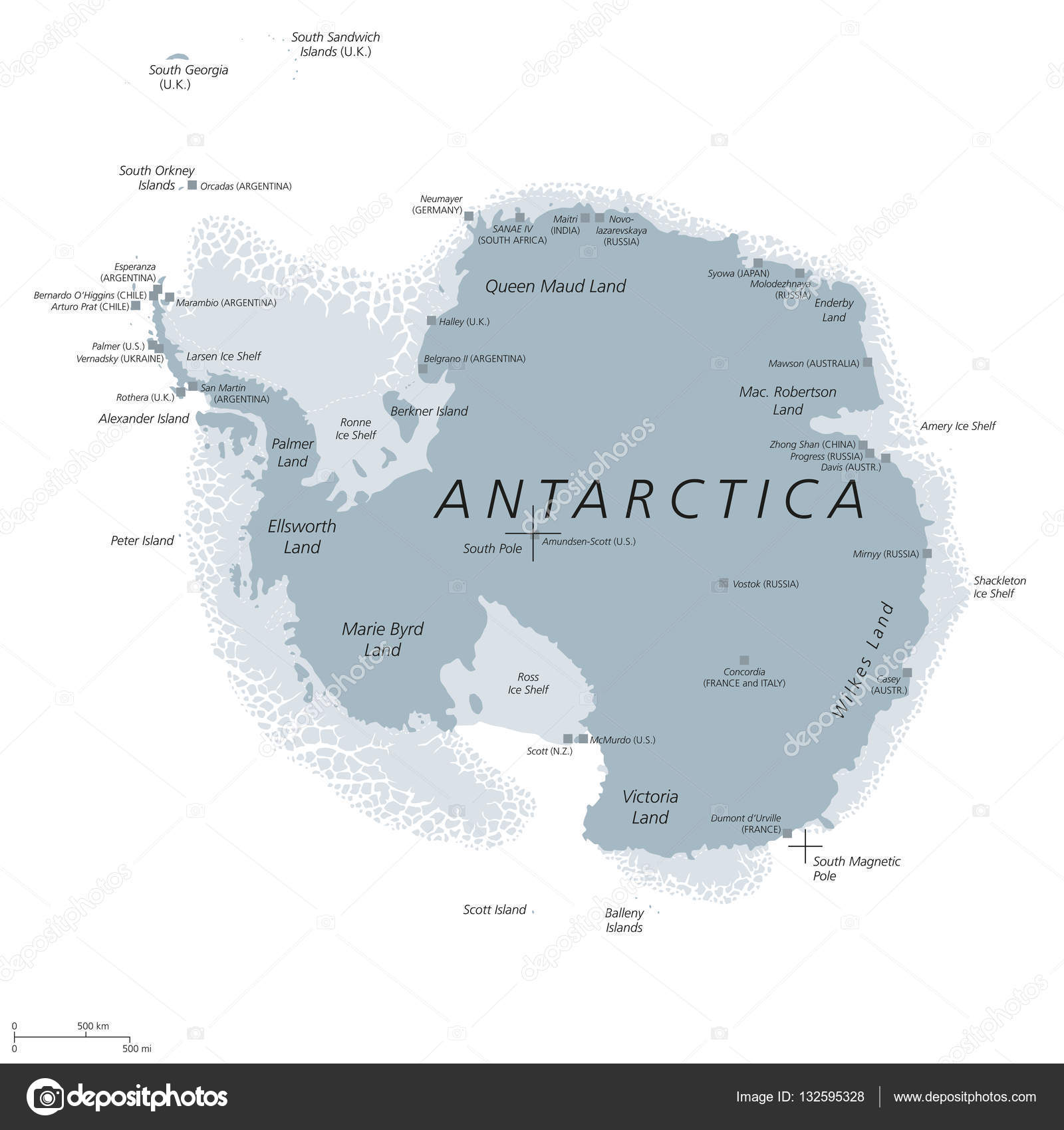 Antarctica political map gray colored Stock Vector Image by ©Furian ...