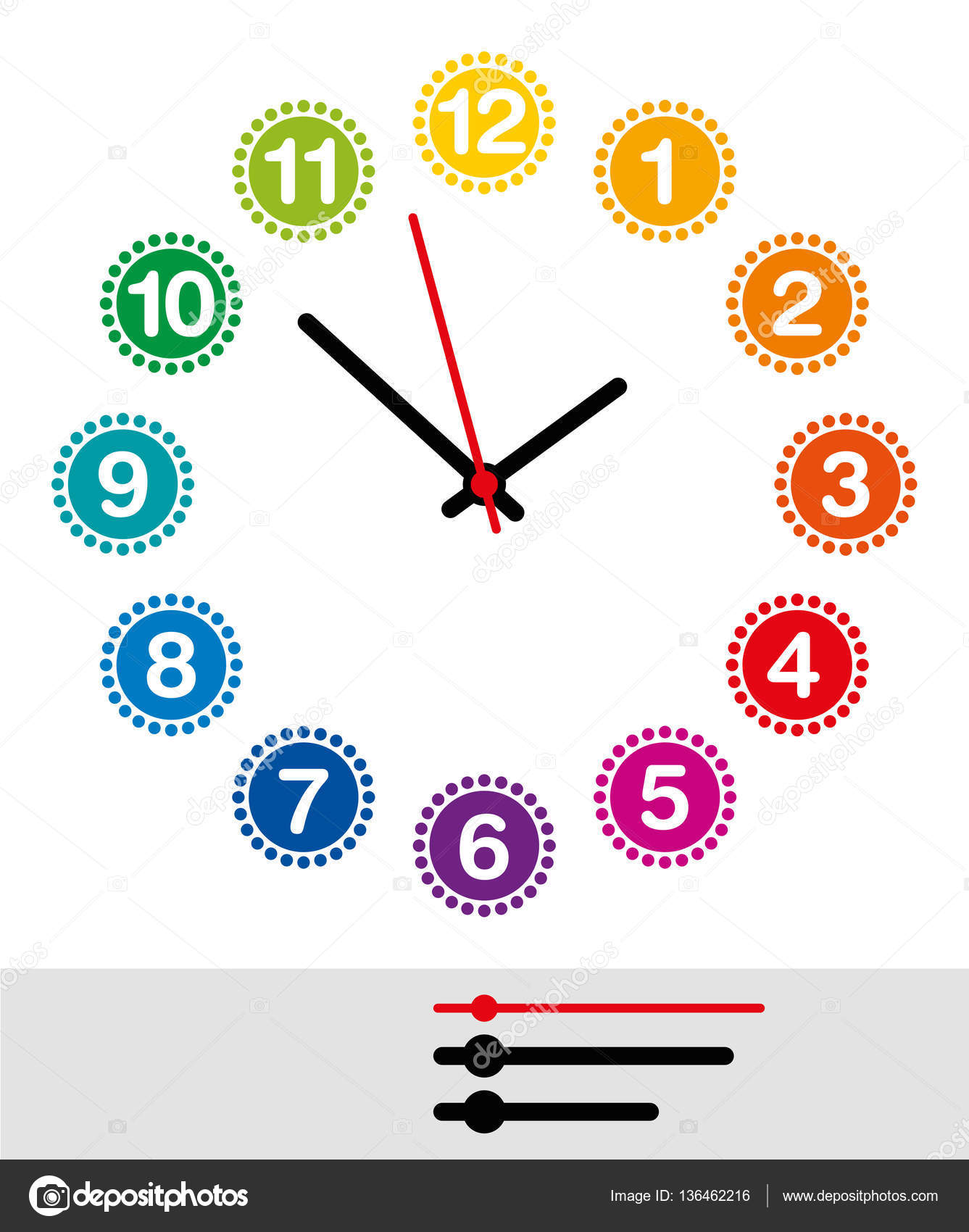 Reloj de color arco iris con punteros Vector de stock por ©Furian 136462216