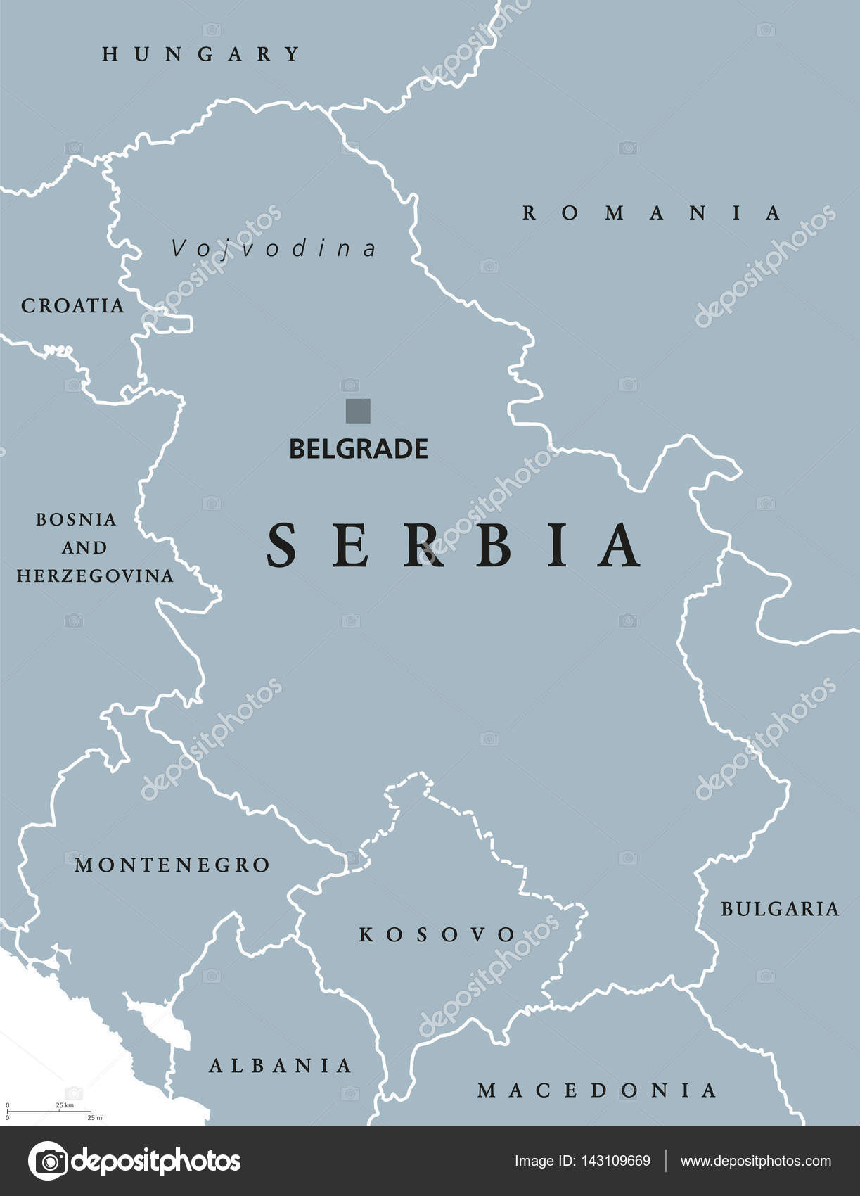 Polityczna mapa Serbii z stolicy Belgradzie wektor stockowy od ©Furian ...