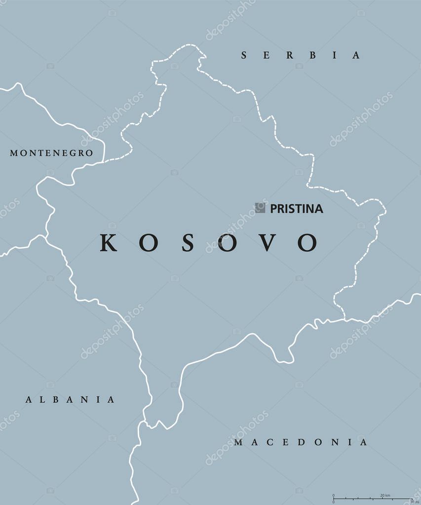 Kosovo mapa político con capital Pristina 2024