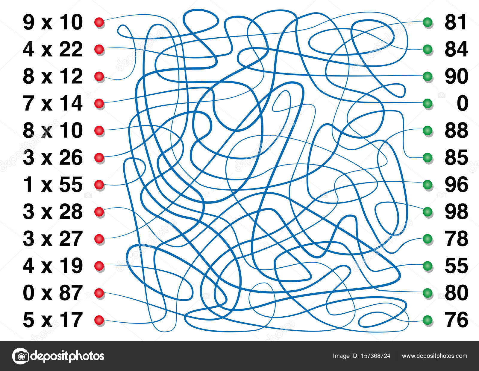 Multiplications Labyrinthe amusant Arithmétique élémentaire Stock ...