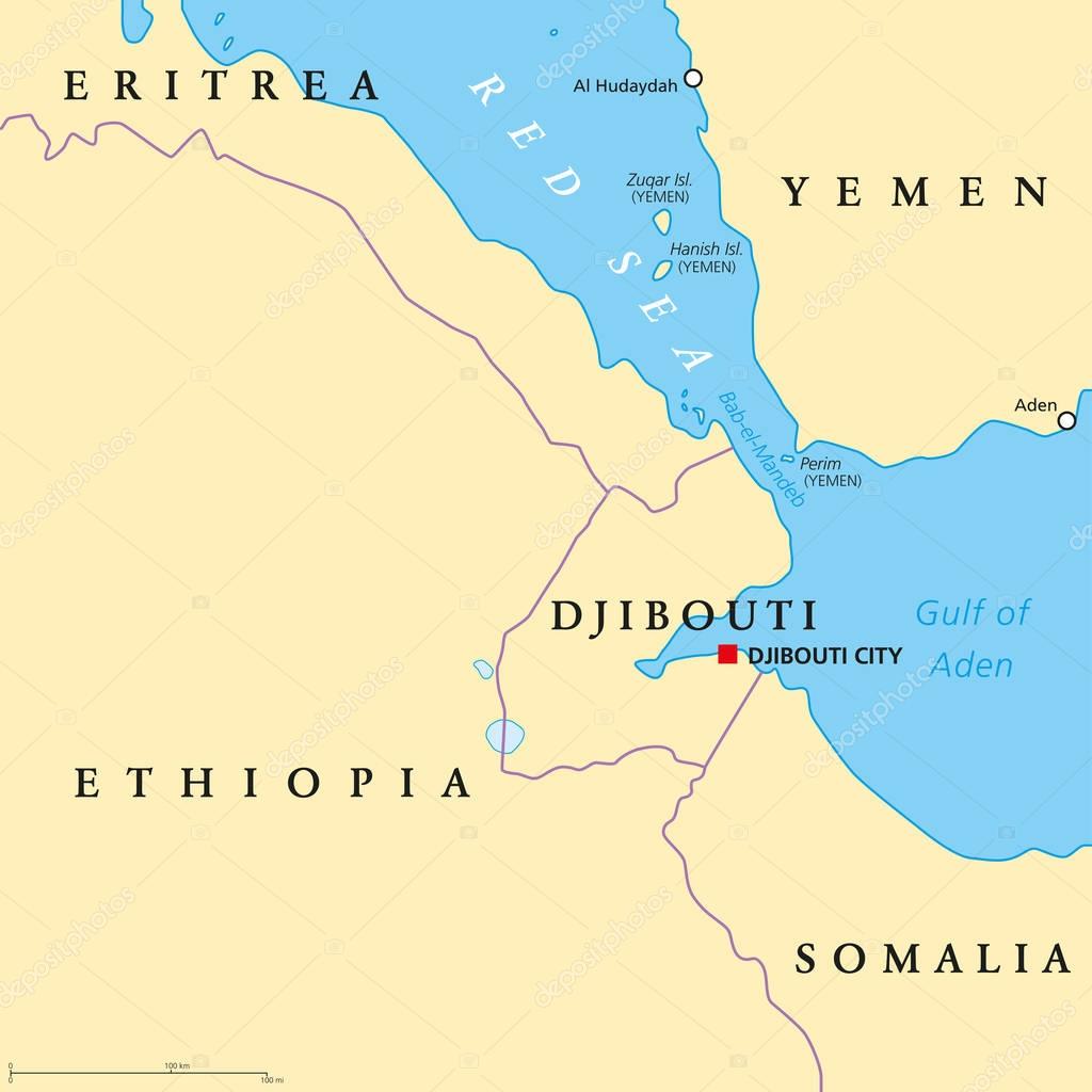 Mapa político del estrecho de Bab el Mandeb 2023