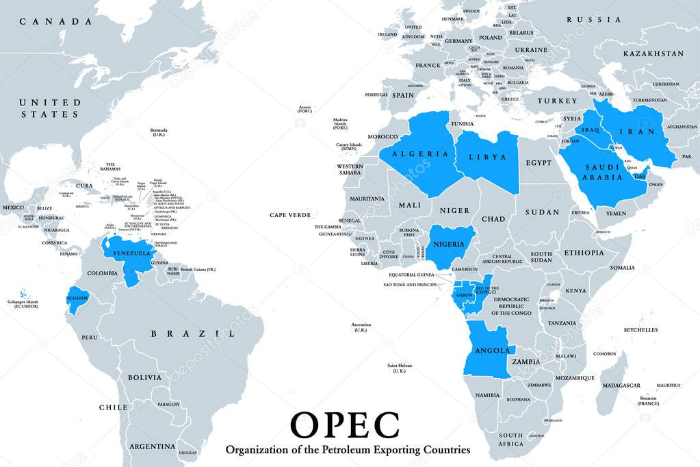 Opec Üye Ülkeleri Siyasi Harita Ngilizce Etiketleme Petrol Hraç Eden ...