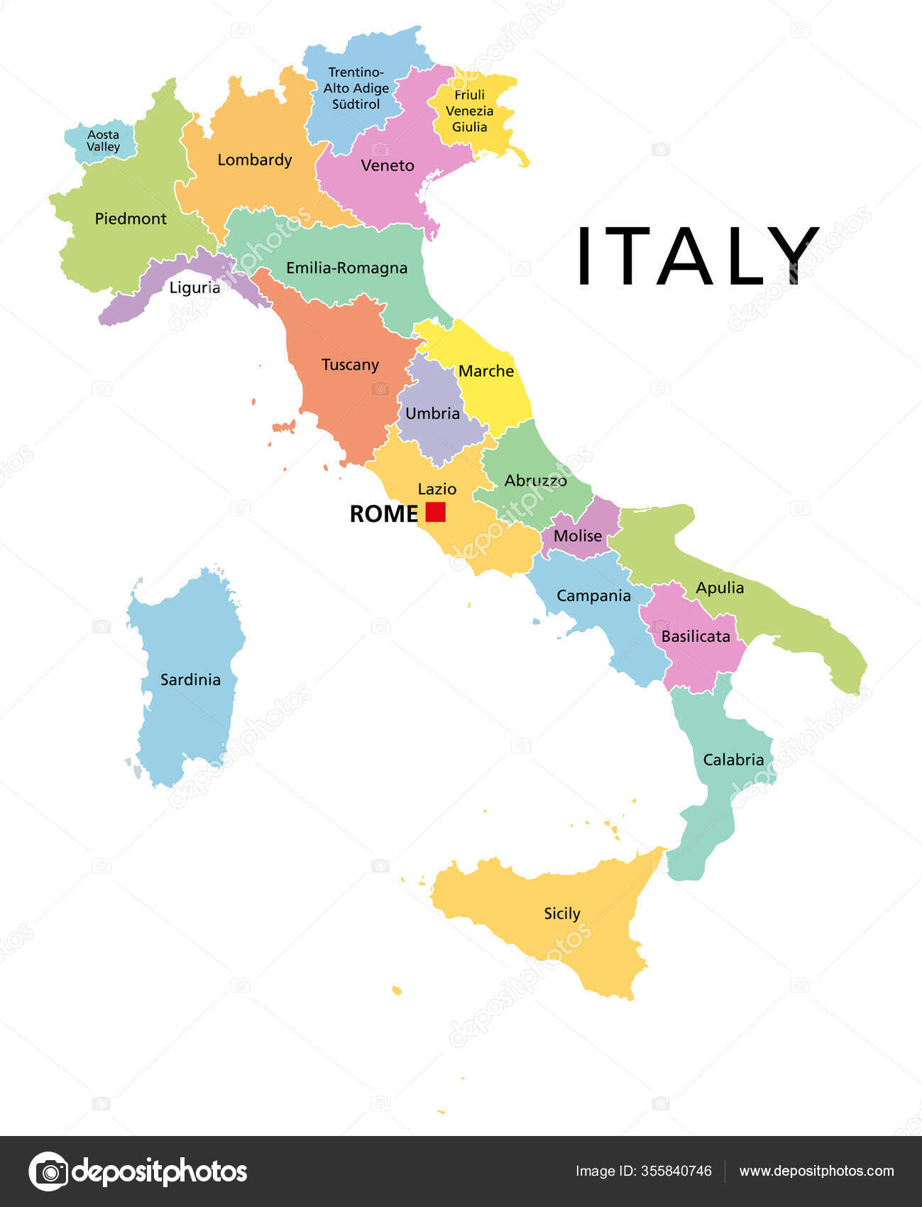 Italy Political Map Multicolored Administrative Divisions Italian ...