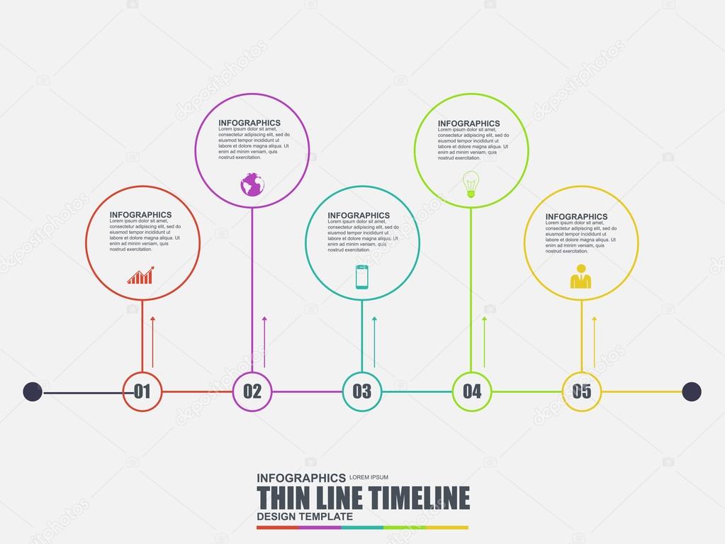 Thin line flat timeline infographic elements vector template. Can be ...