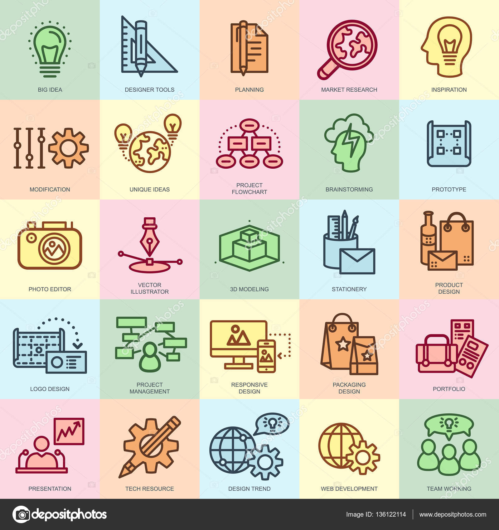Creative process and project workflow icons Stock Vector Image by ...