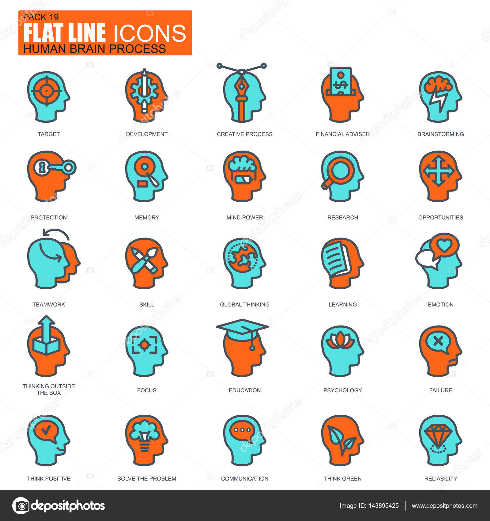 human brain process icons set — Stock Vector © alexdndz #143895425