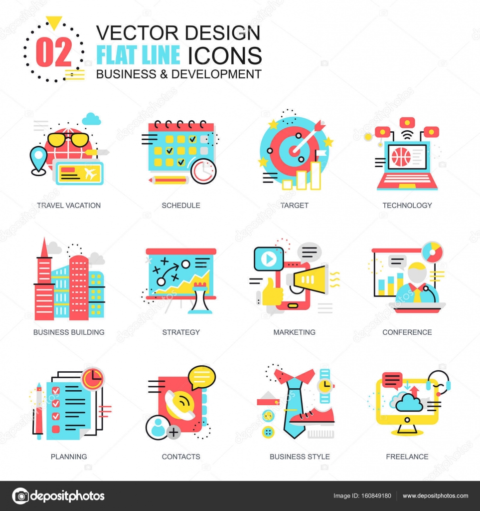 Flat line business and development icons Stock Vector Image by ©alexdndz #160849180