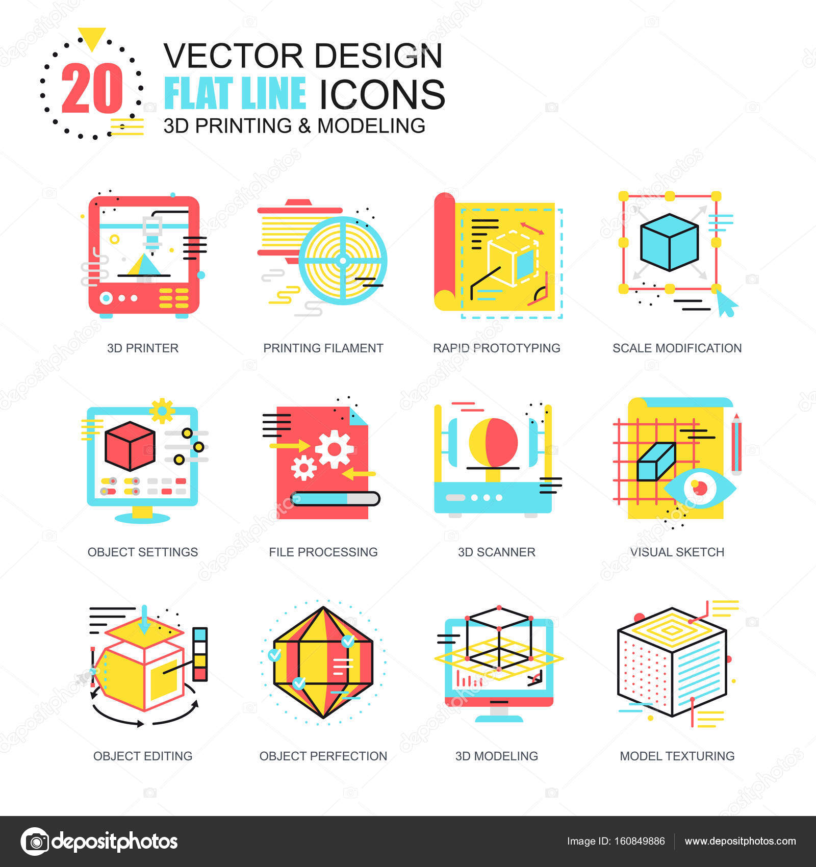 Printing and modeling icons concepts — Stock Vector © alexdndz #160849886