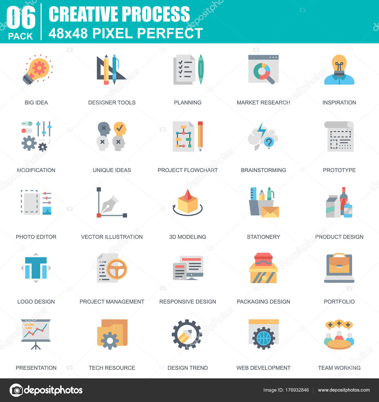 Flat Creative Process Project Workflow Icons Set Website Mobile Site ...