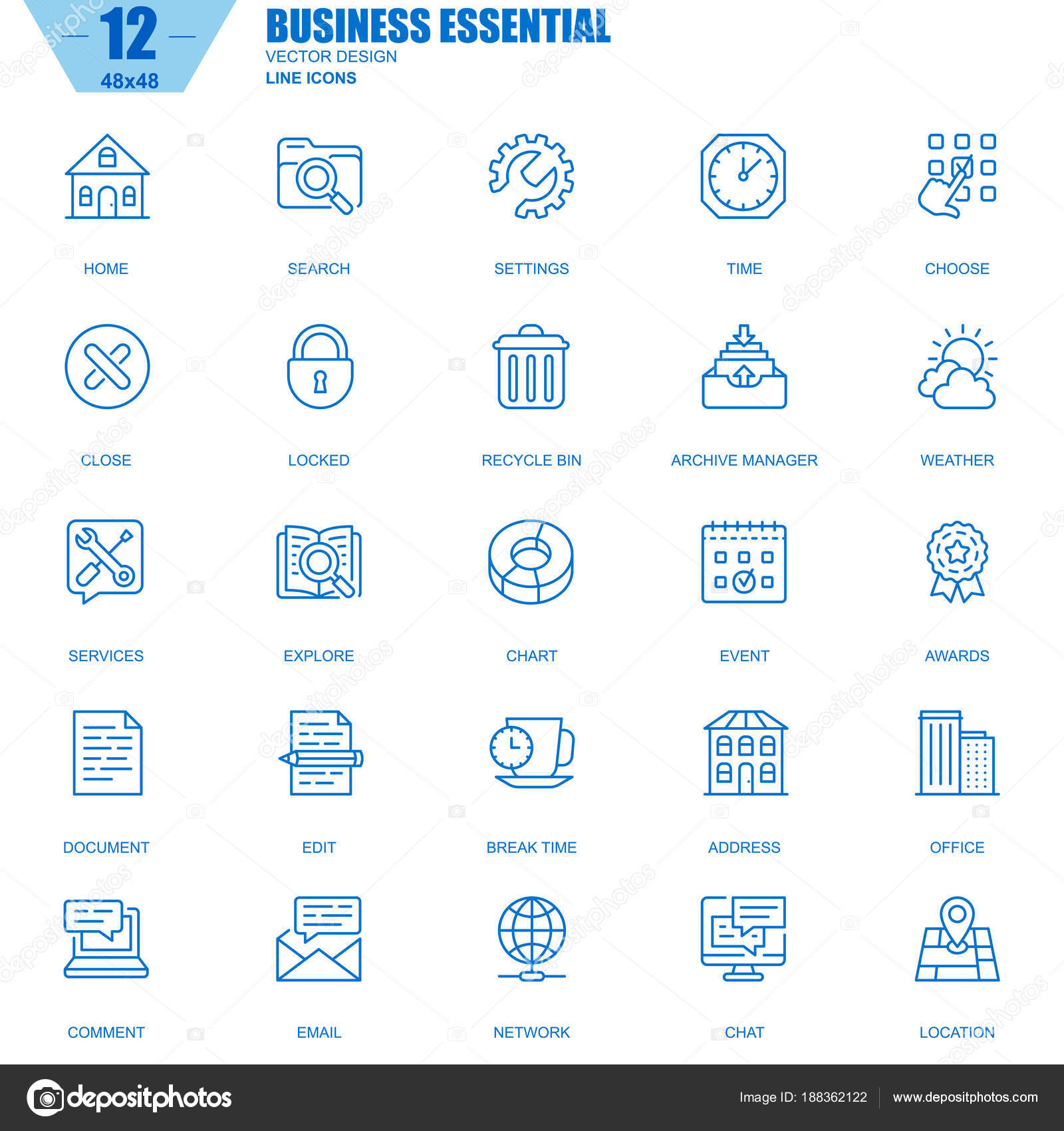 Thin Line Business Essential Communication Office Icons Set Website ...