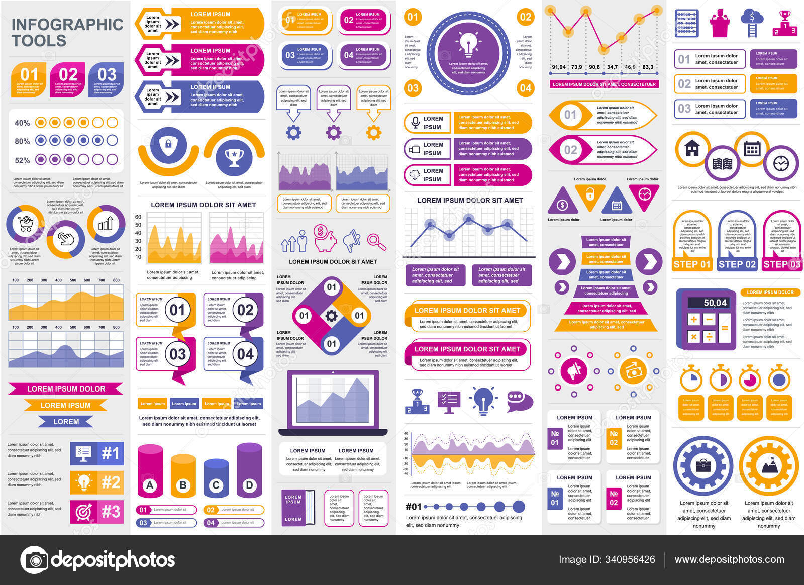 Bundle infographic elements data visualization vector design template ...