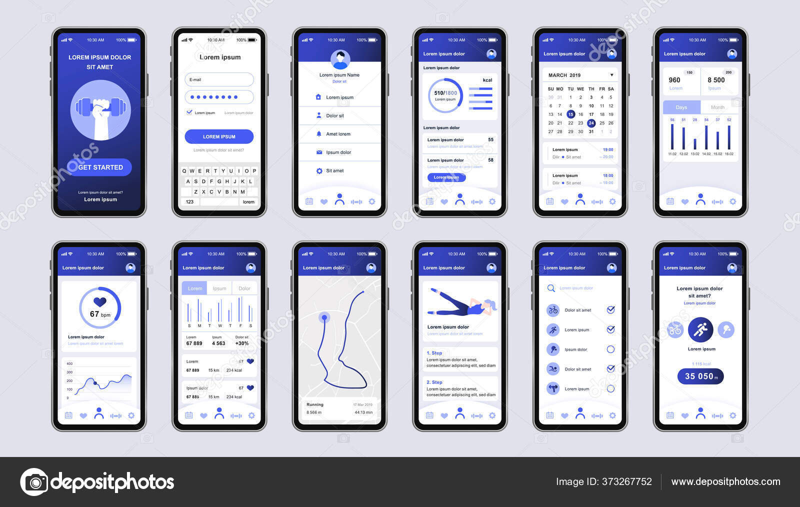 Fitness Workout Unique Design Kit Mobile App Fitness Tracker Screens ...