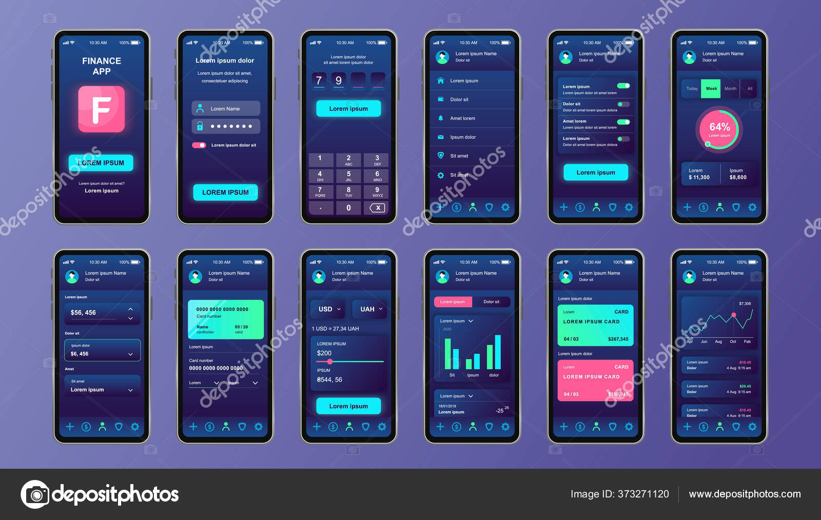 Finance Services Unique Design Kit Mobile App Online Banking Screens ...