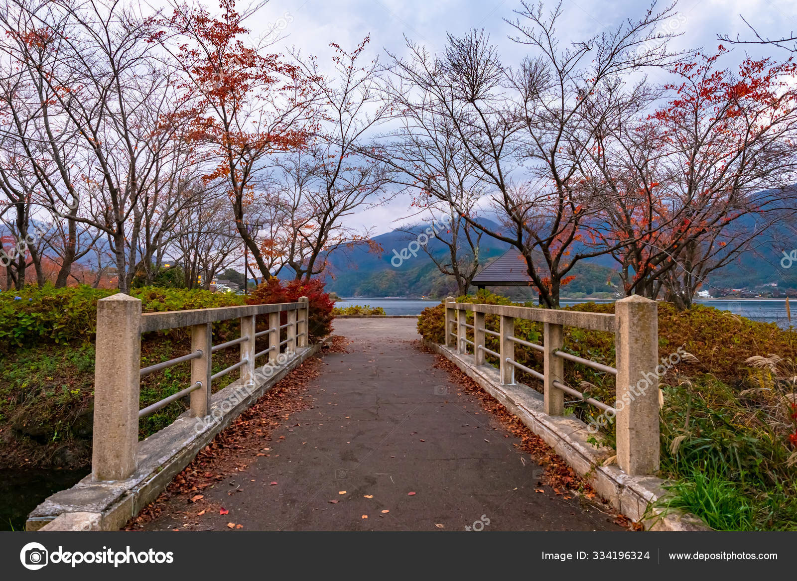 Kawaguchiko Lake. Japan. Stone bridge to the lake. Nature of the ...