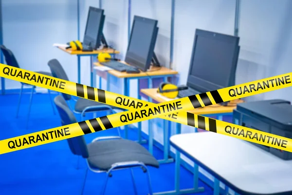 Empty Tables Computers Background Words Quarantine Closure Offices ...