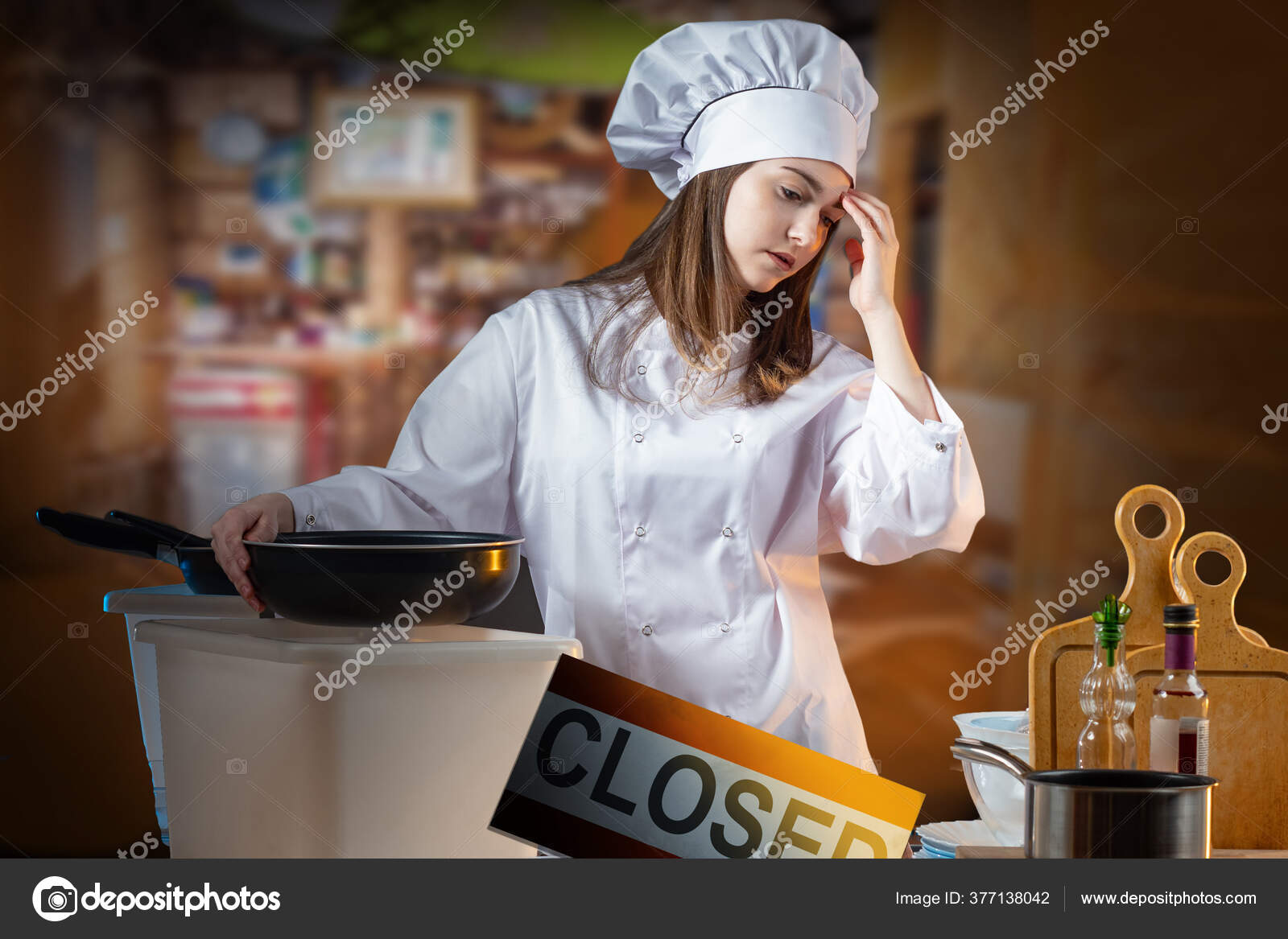 Closing Restaurant Girl Chef Background Cafe Inscription Closed Girl ...