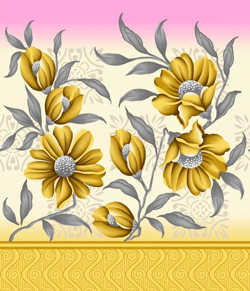textile indian floral border design background - Stock Image - Everypixel