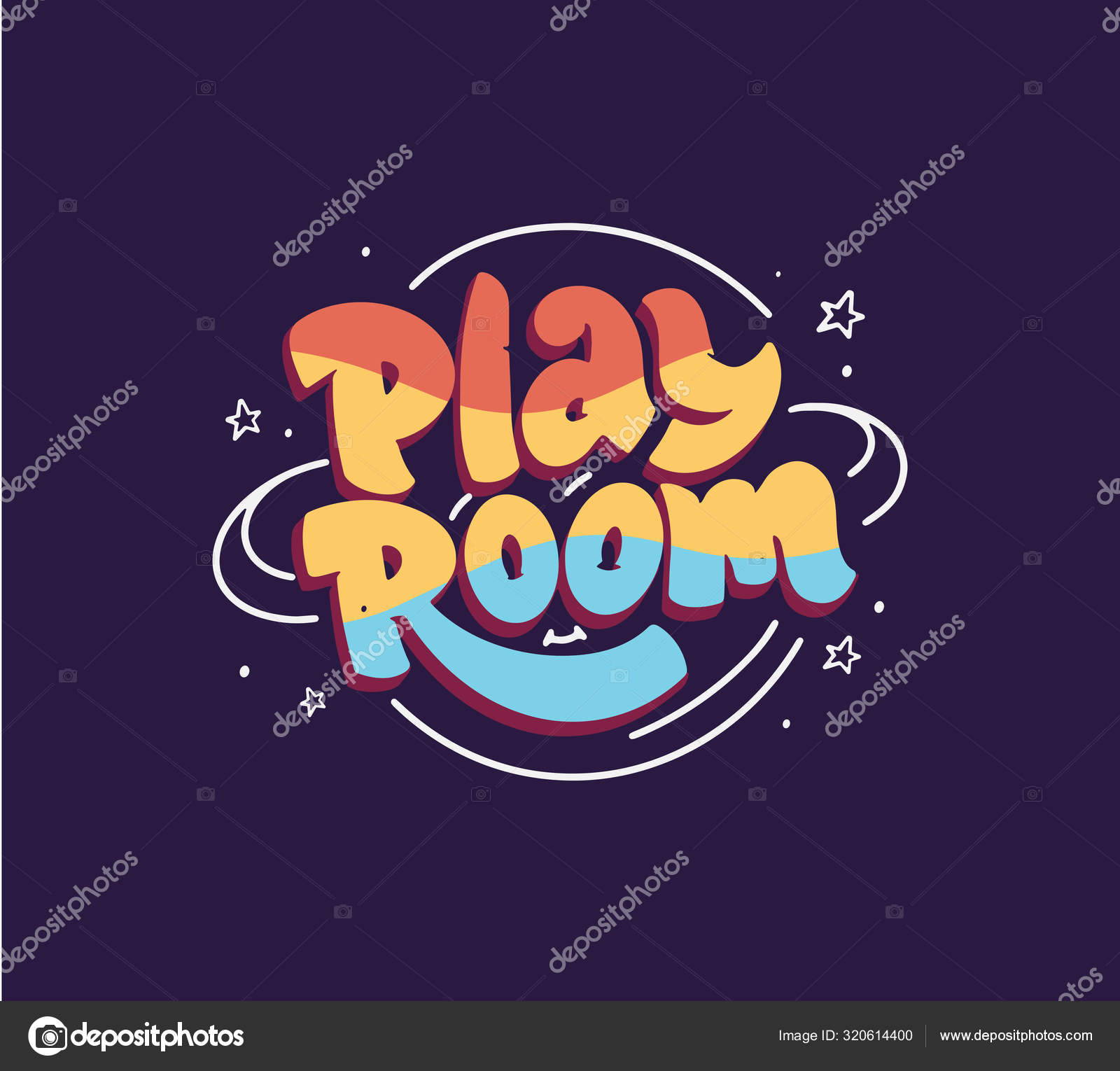 Colorful play room logo. Hand drawn lettering composition Stock Vector ...