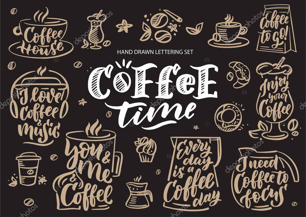 Hora del café. Logotipo, etiquetas, sellos, emblemas, bafges, eslóganes ...