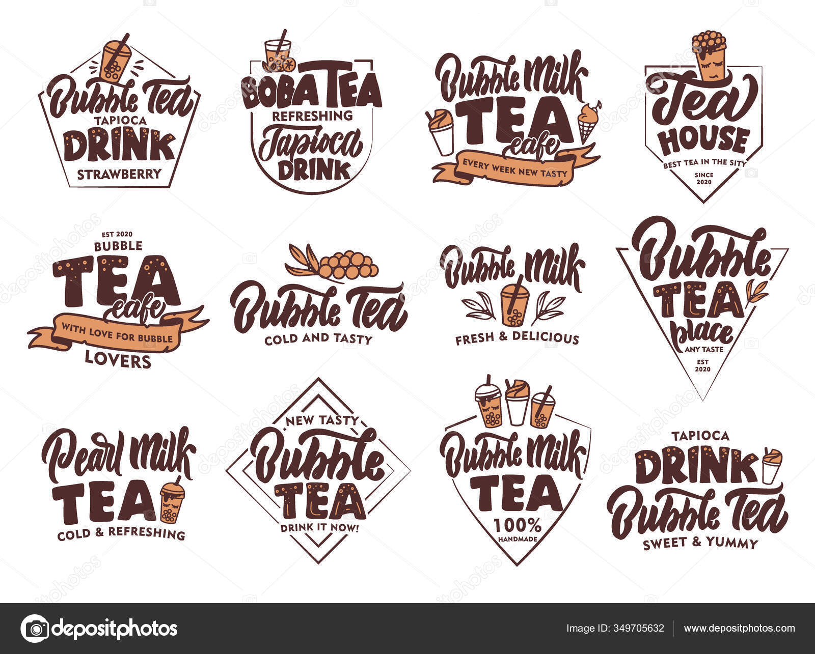 Set Vintage Cold Bubble Tea Emblems Stamps Colorful Badges Stickers ...