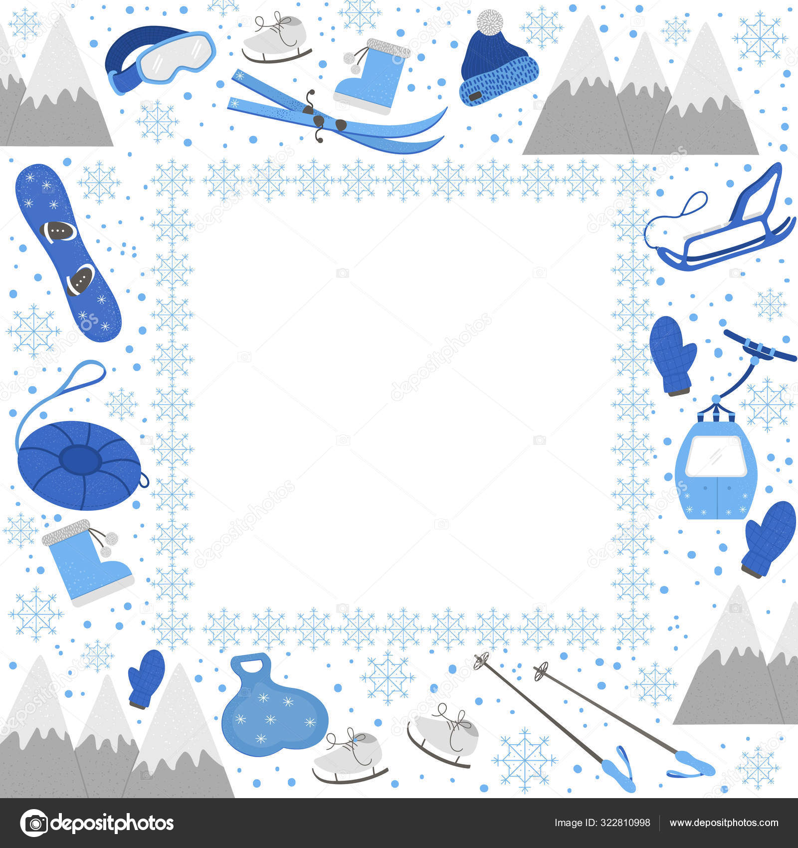 Vector square frame with objects for active winter. Cold season Stock ...
