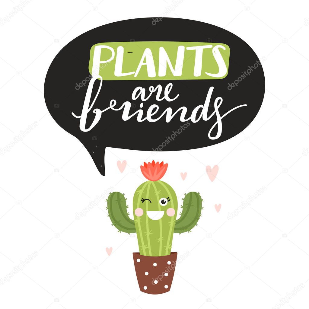 Lindo cactus de dibujos animados con cara divertida. Imprimir con ...